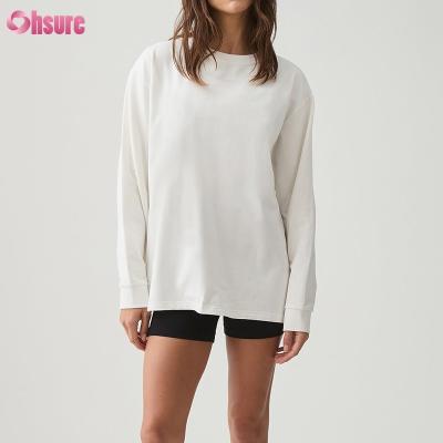 China Women Long Sleeve T-shirt Custom Double Side O Neck Blank Plain Cropped Top Crossed Bottom Athletic Spandex for sale