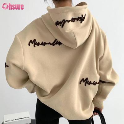 China Custom Pattern Women's Oversize Pullover Hoodie Embroidery Letter Print Vintage Style Raglan Sleeves for Autumn Lazy Casual Wear for sale