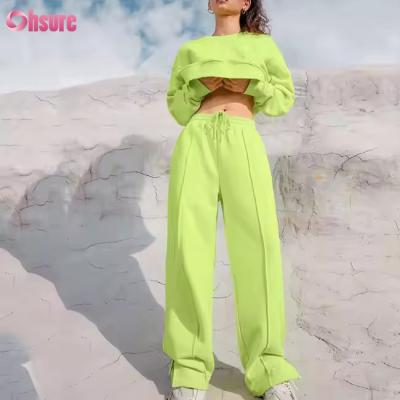 China New Casual Sport Gym Jogger Jogging Solid Color Fall Winter Sweatershirt and Pant Two Piece Pants Set Tracksuits for Women for sale