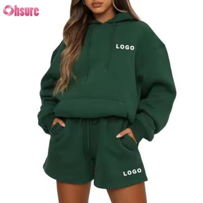 China Wholesale Womens Oversized Sweat Shorts and Hoodie Set 2 Piece Hoodie Track Suit Custom logo for sale