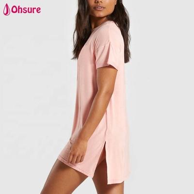 China Custom 95% Cotton 5% Spandex Women With Split Hem Long Oversized Loose Fit Gym Sport Tshirt for sale