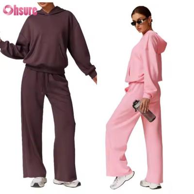 China Women's 2 Piece Outfits Sweatsuit Sets Hoodies Wide Leg Sweatpants Tracksuit 2024 Fall Matching Lounge Set for sale