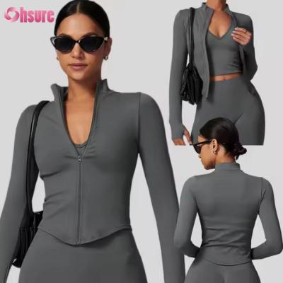 China Sun Protection Jacket Stand Collar Zipper Long Sleeve Femme Yoga Jacket Sweatshirts for Women Tight Outdoor Fitness Sports Tops for sale