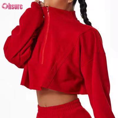 China New Warm Sports Hoodies Casual Loose Stand Collar Top Custom Women Running Fitness Sweater Hoodies for sale