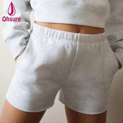 China Wholesale Custom Logo High-waisted Sweat Shorts Women Fitness Gym Training Shorts High Waist Loose Inseam Pockets Raw Hem Casual for sale
