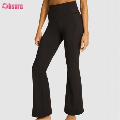 China 80%nylon 20%spandex Blend 220 Gram Gym Pants Elastic Waistband Workout Flare Leggings for Women Full 1 Piece High Spandex Pants for sale