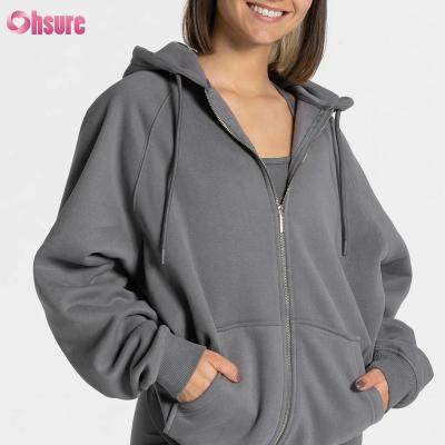 China Women's High Quality Oversized Zip Pullover Sweatshirt with Solid Custom Logo Unique Design Fleece Hoodies for Winter for sale