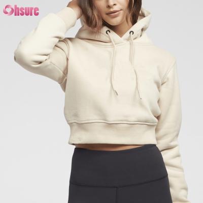 China Custom Plain Sweatshirt Women Hoodies Print Heavy Weight Cropped Top Cotton Casual Short Winter Print Pattern Knitted Hooded for sale