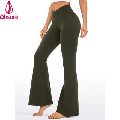 China Flared Gym Leggings Fashion Young Girl Tight Leggings Flare Yoga Pants v Cross Waist Sports Leggings for Women for sale