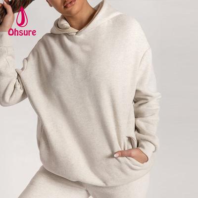 China Ohsure Custom Logo Hoodies Women's Plain Embroidered 100%cotton Loose Sweatshirts Oversized Women Essentials Hoodies Casual for sale