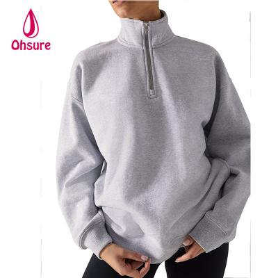 China Ohsure Half Zip Pullover 1/4 Zip Sweatshirt Blank Oversized Long Sleeve Sweatshirt Women Hoodie Custom Cotton Hot Sale Fleece for sale