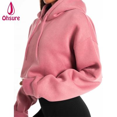 China Women Heavyweight Hoodie Workout Tops Cotton Fleece Pullover Workout Crop Top Oversize Hoodie for sale