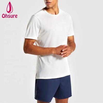 China Regular Slim Fit Crew Neck Mens Gym Tshirt Muscle Wear Man Relaxed Sports Tee T Shirt With Side Splits Plain Casual Printed for sale
