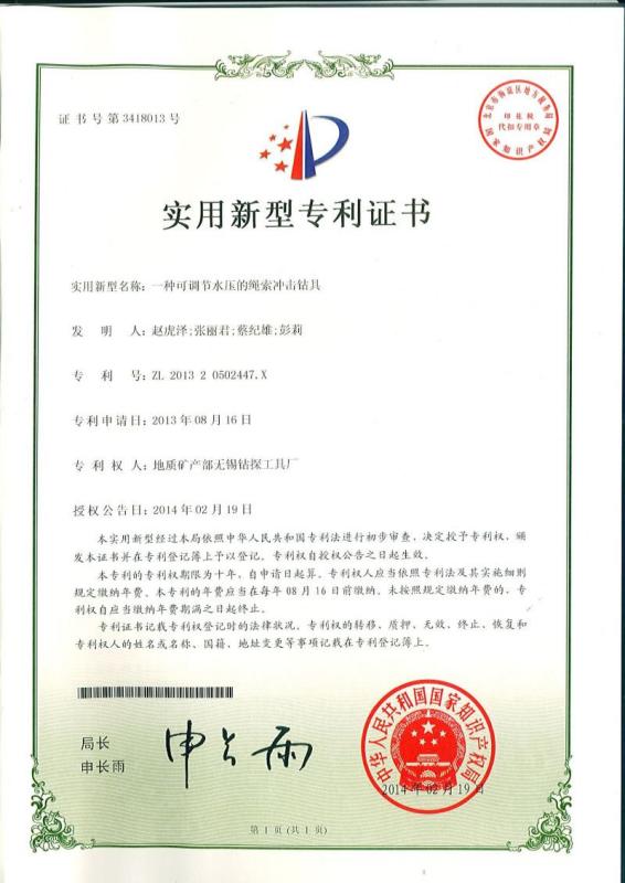 More than 70 items independent intellectual property patents - CGE Group Wuxi Drilling Tools Co., Ltd.