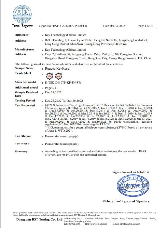 REACH - Key Technology ( China ) Limited