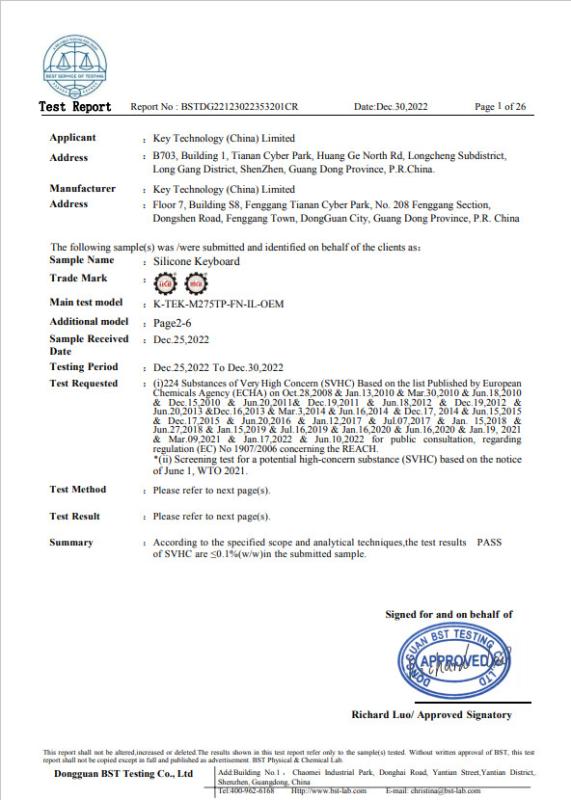 REACH - Key Technology ( China ) Limited