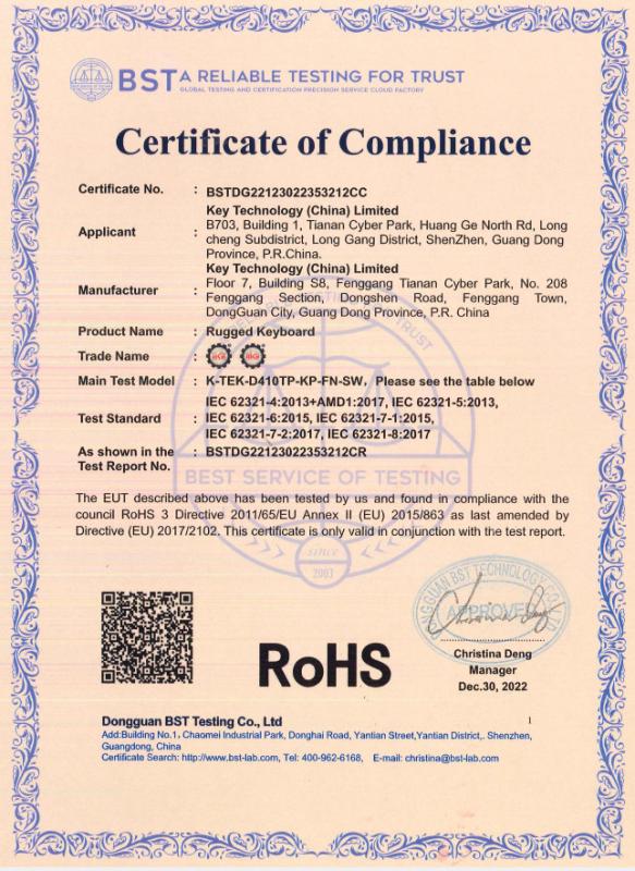 RoHS - Key Technology ( China ) Limited