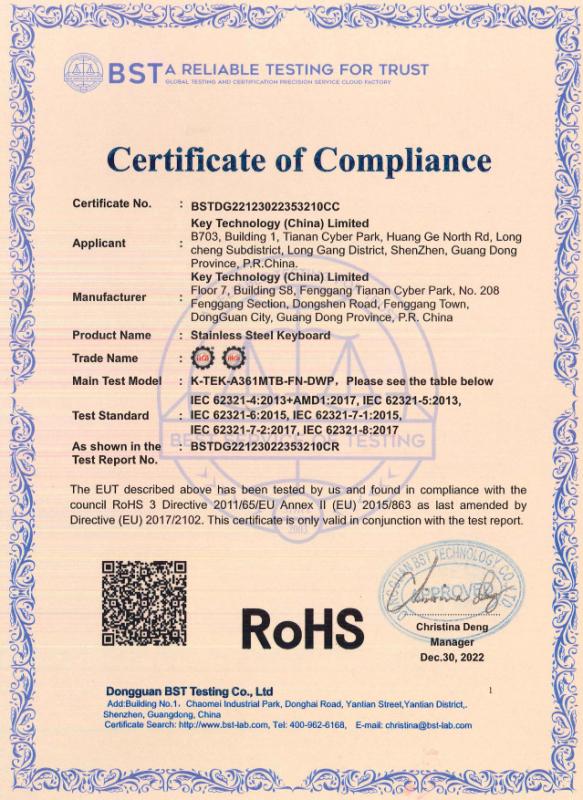 RoHS - Key Technology ( China ) Limited