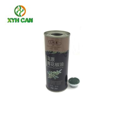 China Size 250ml Glossy Lamination Printing Slim Recyclable Metal Round Tin Box for Sesame oil for sale