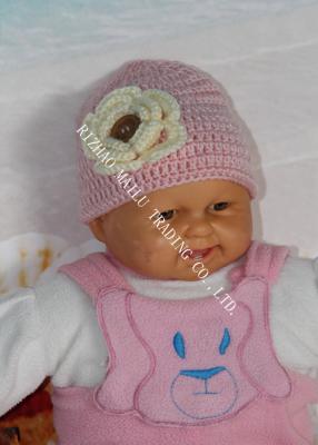 China Sombrero rosado del invierno del ganchillo de los bebés con Applique/los botones de la flor en venta