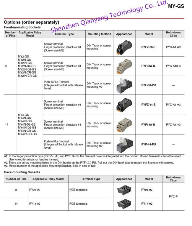New Original Omron Power Relay 3A DC24V AC220V My4n My4n-GS Omron Relay