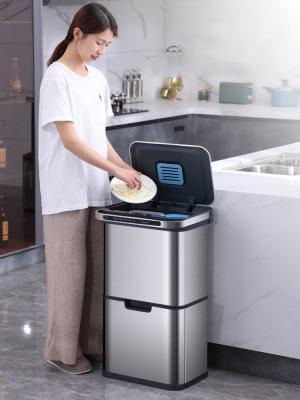 中国 Commercial Large Double-layer Dry and Wet Separation Smart Sensor Motion Waste Recycling Stainless Steel Trash Can 販売のため