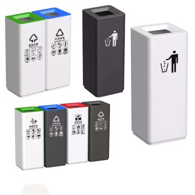 China Wholesale Hotel Ktv Lobby Vertical Ash Bucket Elevator Port Stainless Steel square Straight Throw Clamshell Commercial Trash Can for sale