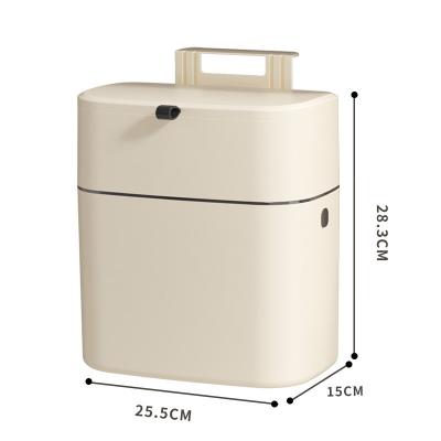 China Kitchen Hanging Trash Can Household Cream White Traceless Adhesive Cabinet Trash Basket With Lid Household Wall Hanging à venda