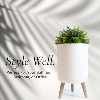 中国 Trash Can Household Push-type Multi-functional Wood Grain Bucket Bathroom Office Paper Basket Garbage Can with Plant Style Lid 販売のため