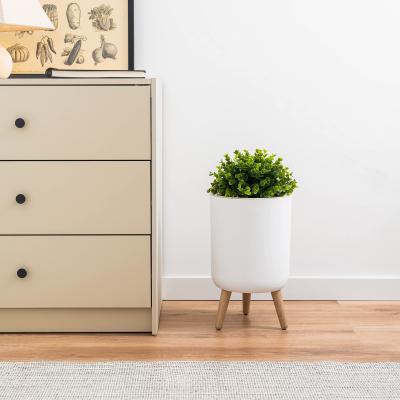 中国 Trash Can Household Push-type Multi-functional Wood Grain Bucket Bathroom Office Paper Basket Garbage Can with Plant Style Lid 販売のため