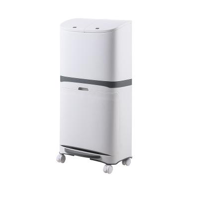 China Household Kitchen Double-layer Sorting Trash Can Press Plastic Large square Plastic Bucket with Lid en venta