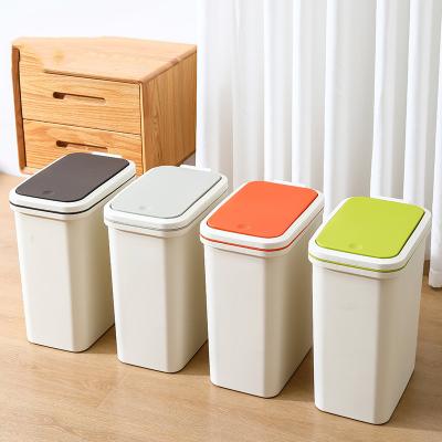China Slim Trash Can 10L Plastic Trash Can Garbage Can with Press Top Lid Modern Waste Basket Rubbish Bin for sale