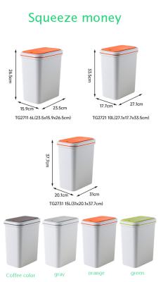 China Slim Trash Can 10L Plastic Trash Can Garbage Can with Press Top Lid Modern Waste Basket Rubbish Bin for sale