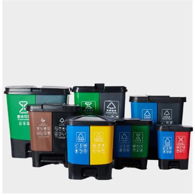 China Manufacturers Wholesale 20L Classified Street Paper Baskets Twin Plastic Trash Cans Outdoor Pedal Garbage Can Waste Bins for sale