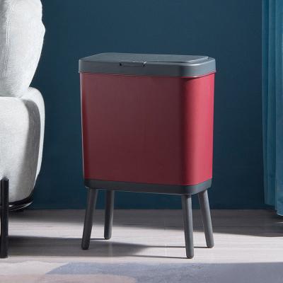 中国 House Rectangular Push Type Plastic Trash Can with Lid Kitchen Trash Can with Legs 販売のため