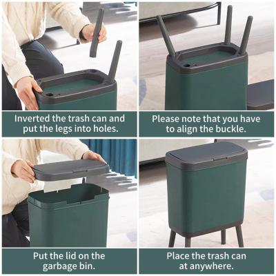中国 House Rectangular Push Type Plastic Trash Can with Lid Kitchen Trash Can with Legs 販売のため