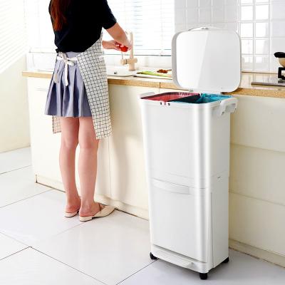 中国 Double-layer Kitchen Household Dry and Wet Separation with Lid Deodorant Pedal Sorting Trash Can 販売のため