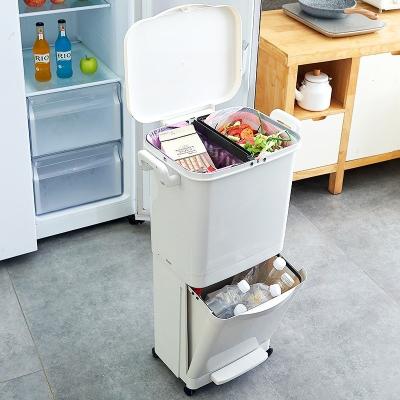 中国 Double-layer Kitchen Household Dry and Wet Separation with Lid Deodorant Pedal Sorting Trash Can 販売のため