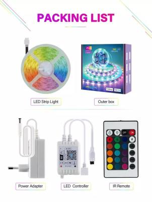 중국 5M 12V 5050 주소형 RGB LED SMD 음악 색상 변경 원격 앱 제어 유연 스마트 판매용
