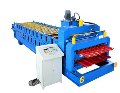 China Doppelschicht-Fliese glasig-glänzende Platten-Farbstahldach-Blatt-Rolle, die Maschine CER bildet zu verkaufen