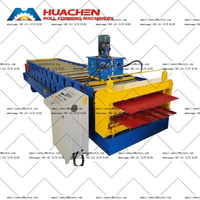 China Doppelschicht-Dachplatten-Rollformmaschine für PPGI / GI-Material zu verkaufen