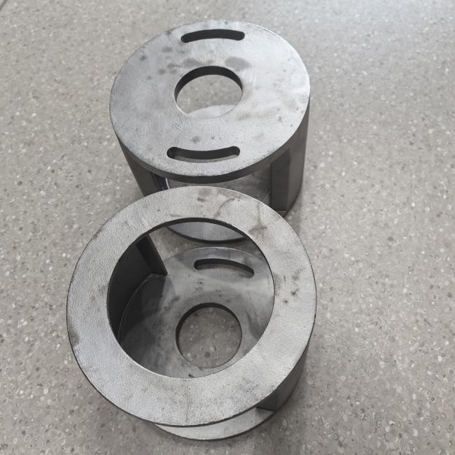 Close-up view of precision metal casting pump components