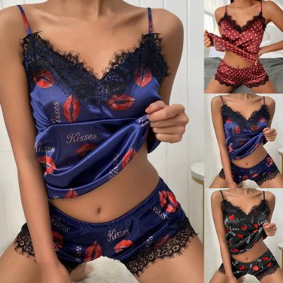Κίνα Soft Underwear Satin Lace Floral Edge Sleepwear Sexy Tempt Pajamas For Women Lingerie προς πώληση