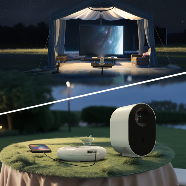 Ehomm C1 Mini Projector with magnetic base attached to metal surface