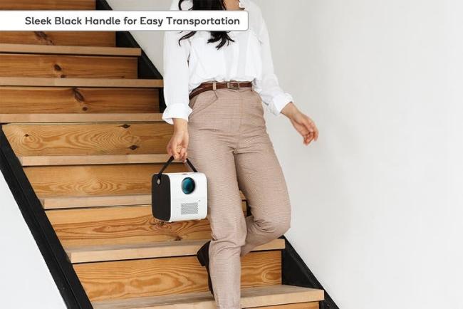 Q3 Mini Projector showing portable design with handle
