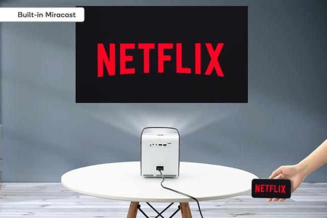 Q3 Mini Projector showing eye-safe and low-noise features