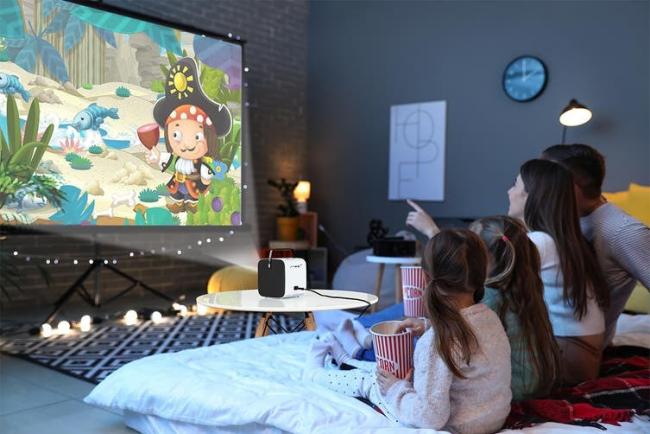 Q3 Mini Projector showing Android 9.0 system interface