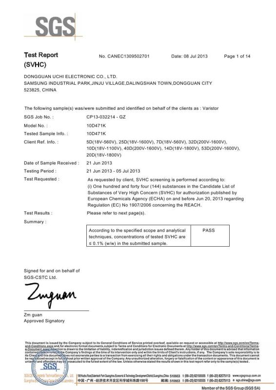 SGS(SVHC) - Guangdong Uchi Electronics Co.,Ltd