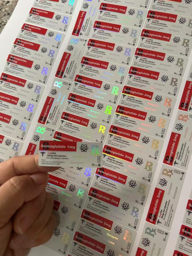 Semaglutide vial label design example with hologram laser effect