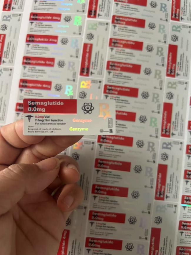 Custom pharmaceutical label sample with glossy finish